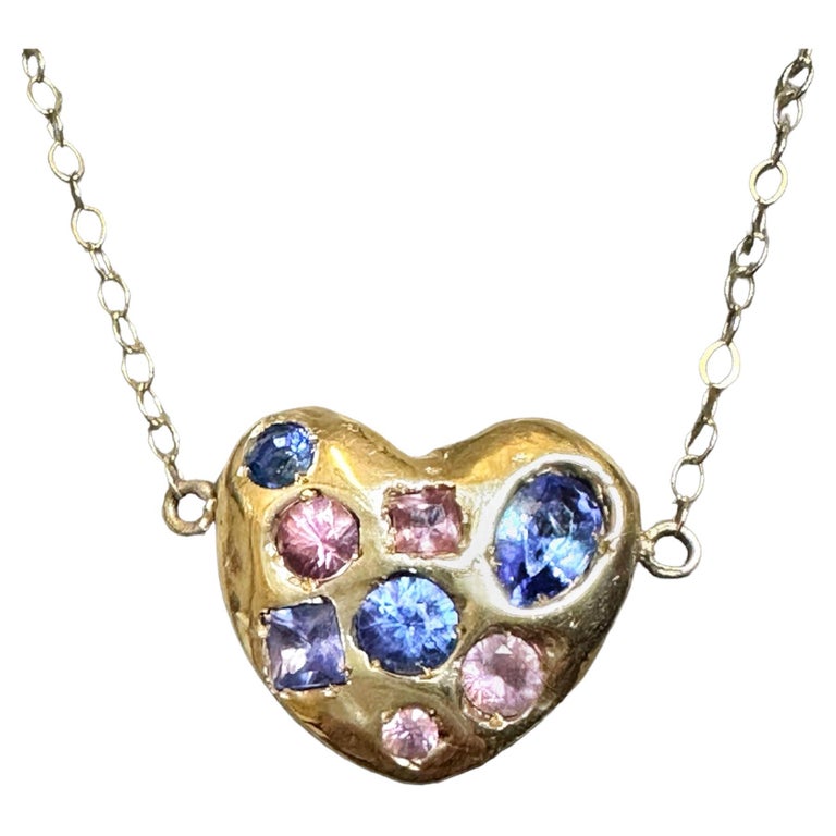 One of a Kind Sapphire Heart Candy in 14K Yellow Gold For Sale at 1stDibs