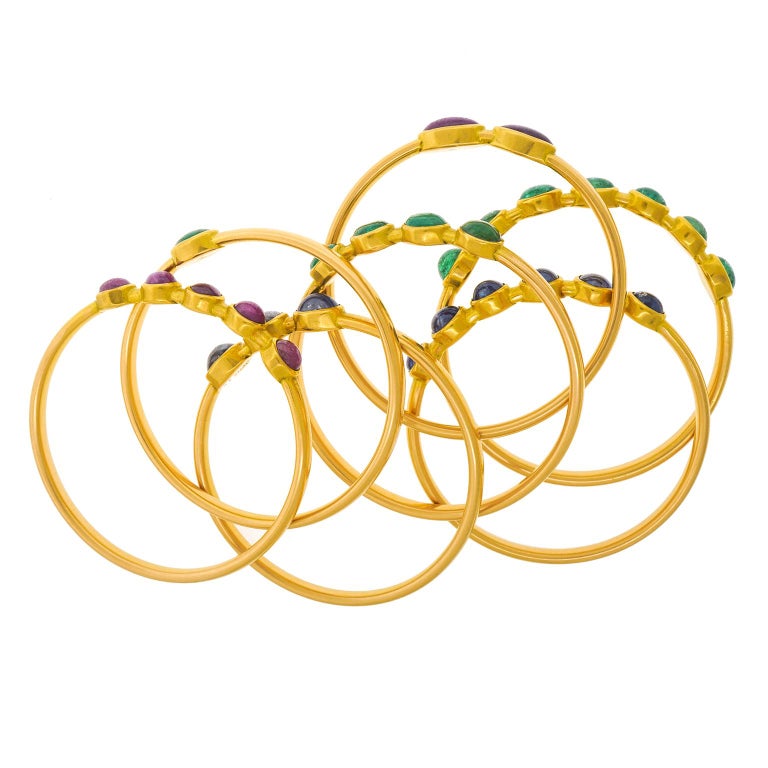 One-of-a-kind Set of 7 Michael Zobel Modernist Gold Bracelets For Sale ...