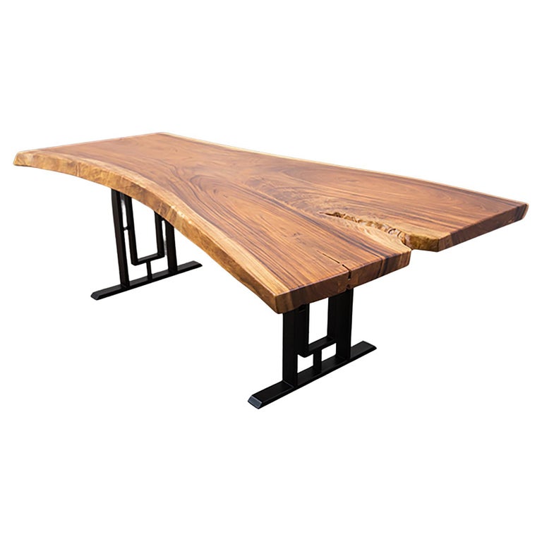 One of a Kind Siam Walnut/Acacia Slab Table on Welded Steel Legs For ...