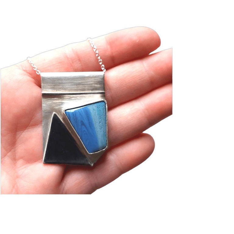 One-of-a-kind Silver Pendant with Leland Blue Gemstone For Sale at 1stDibs