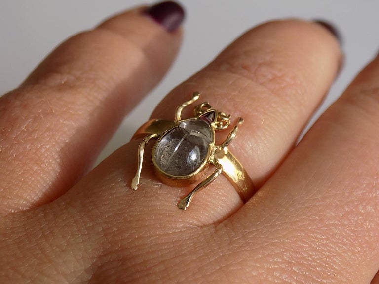 One of a Kind Victorian Rock Crystal 18 Karat Gold Bug Beetle Ring at ...