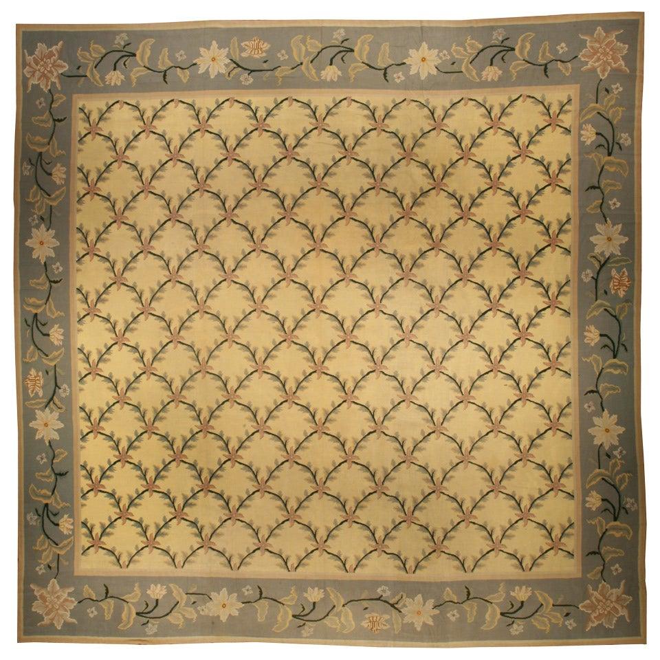 Vintage Fine Portuguese Needlepoint Rose Carpet Schumacher, PFM Rug ...