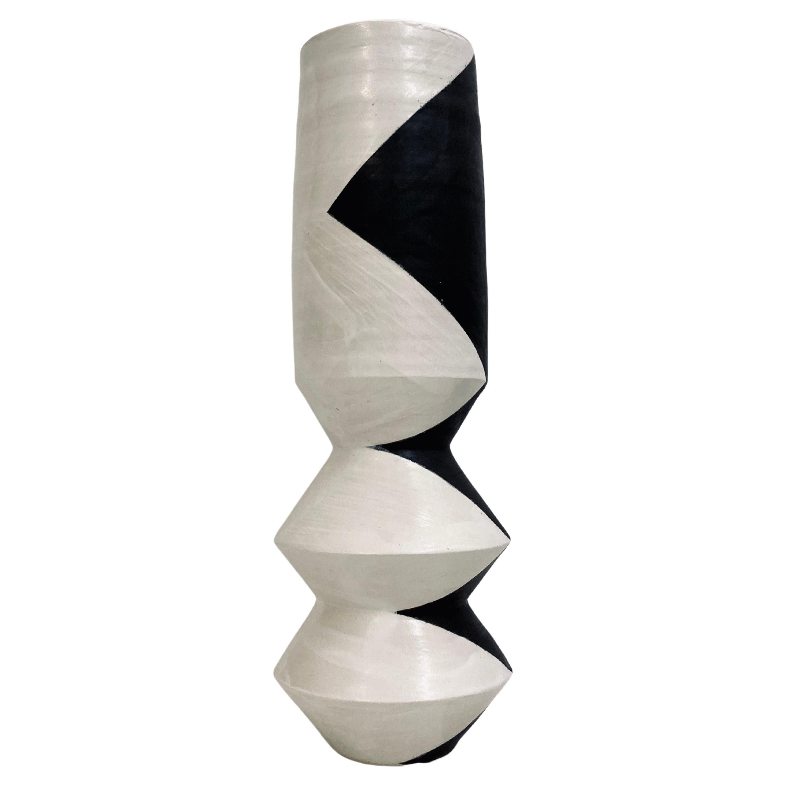 one-of-a-kind wheelthrown "zig shadow" ceramic vase - white + black ...