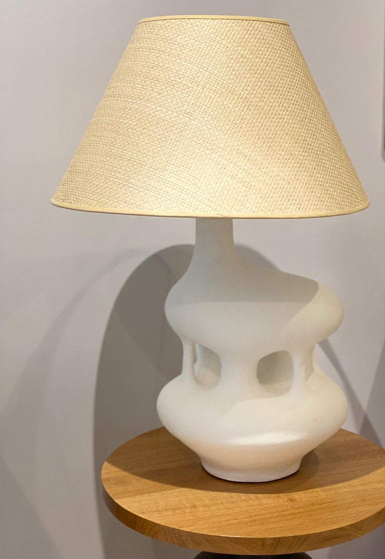 One of a Kind White Ceramic Lamp Base Signed by Dalo For Sale at 1stDibs