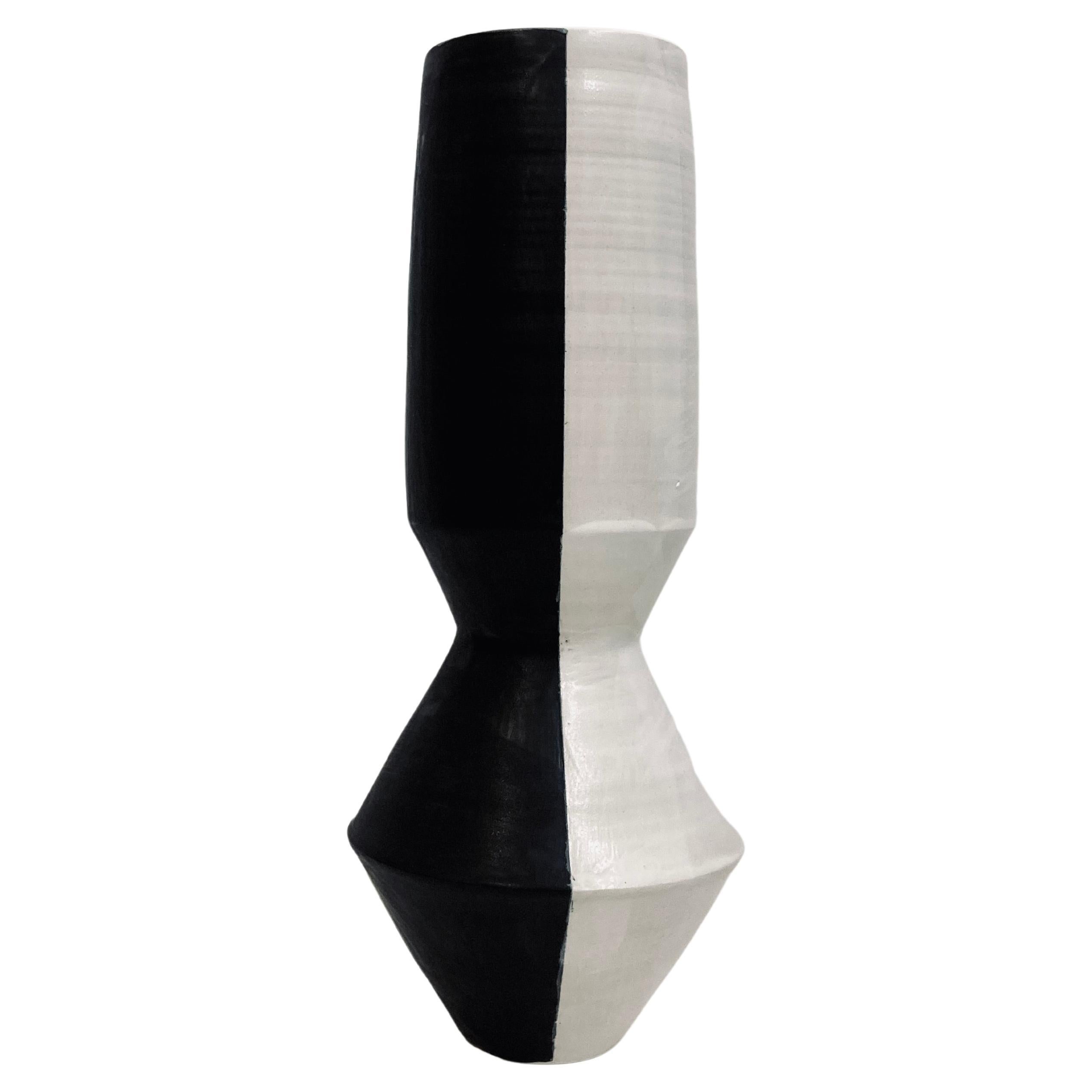 One-of-a-kind "Zig Half Shadow" Ceramic Vase, White + Black Stone Glaze ...