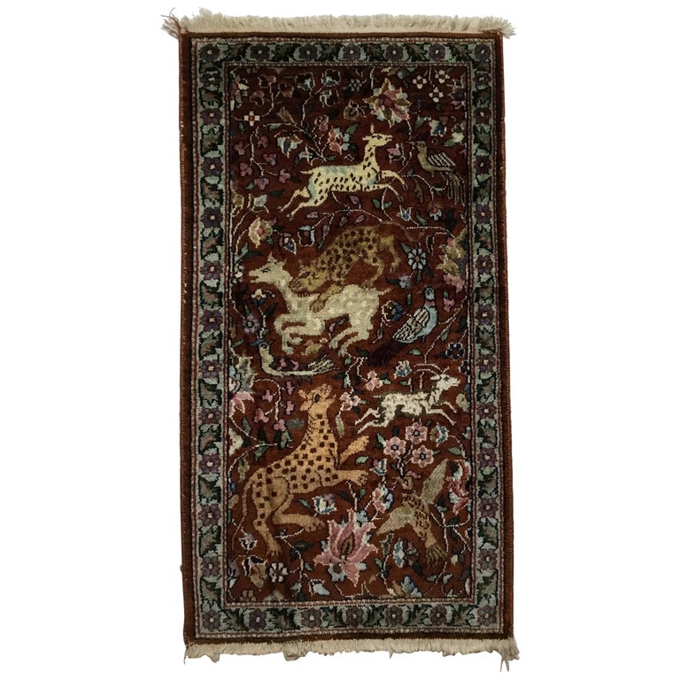 One of a King Small Vintage Kashmir Silk Hand Knotted Rug at 1stDibs
