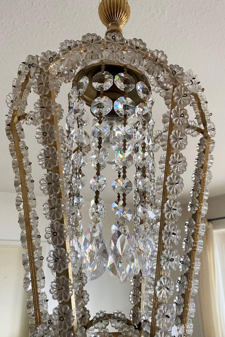 One of Kind French Art Deco Handcrafted Crystal Brass Hexagonal Lantern ...