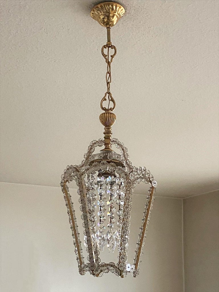 One of Kind French Art Deco Handcrafted Crystal Brass Hexagonal Lantern ...