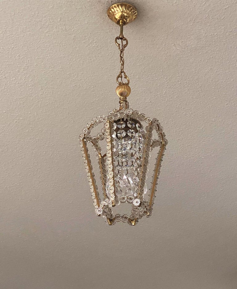 One of Kind French Art Deco Handcrafted Crystal Brass Hexagonal Lantern ...