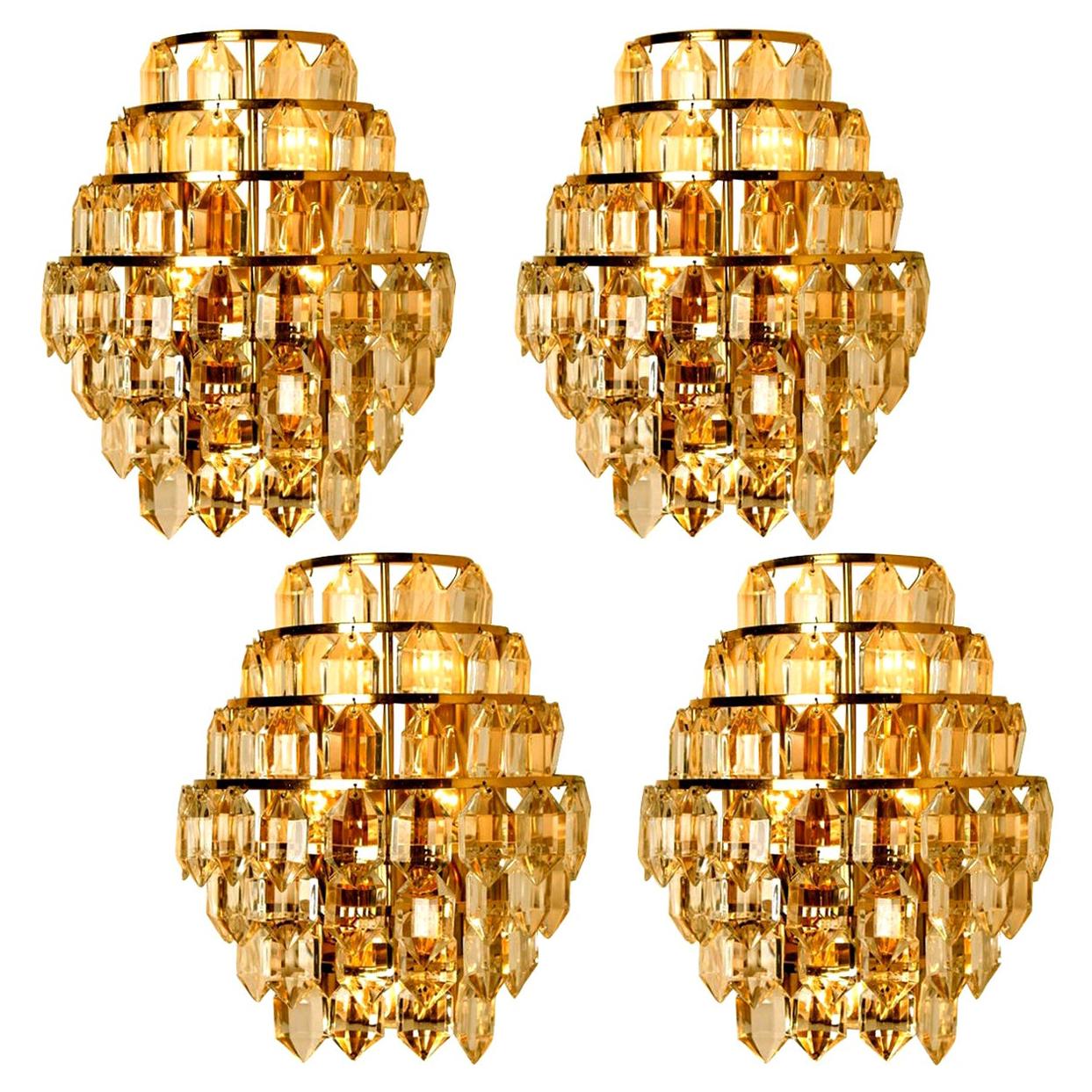 One of the Four Modern Crystal Glass Wall Sconces by Bakalowits, 1960s ...