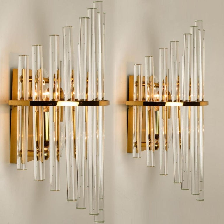 One of the Three Pairs Modern Glass Rod Wall Sconces of Sciolari for ...