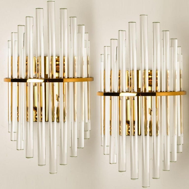 One of the Three Pairs Modern Glass Rod Wall Sconces of Sciolari for ...