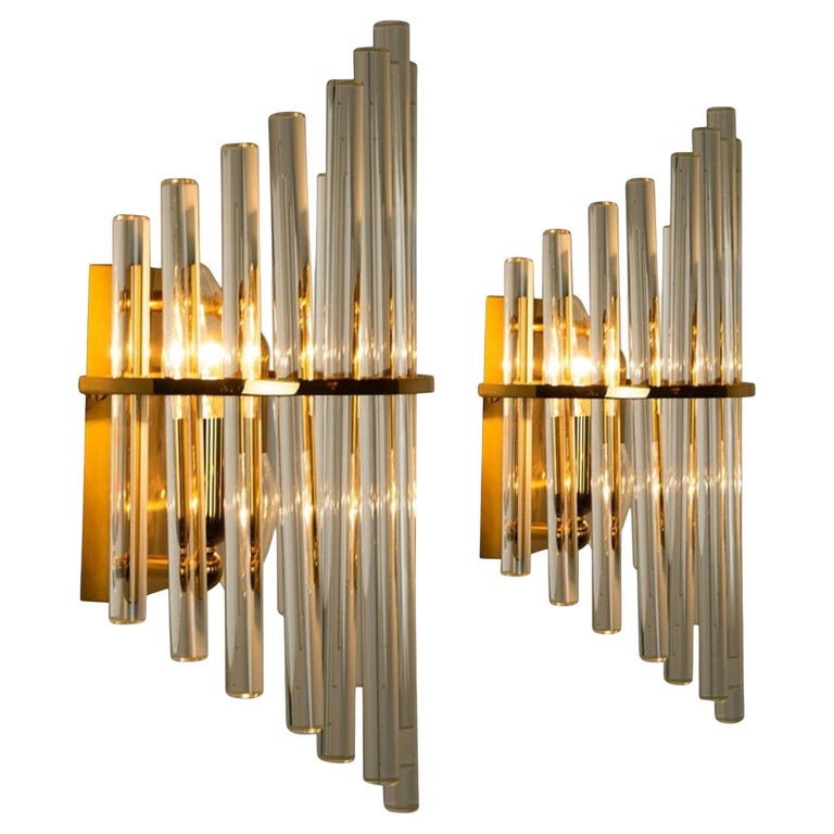 One of the Three Pairs Modern Glass Rod Wall Sconces of Sciolari for ...