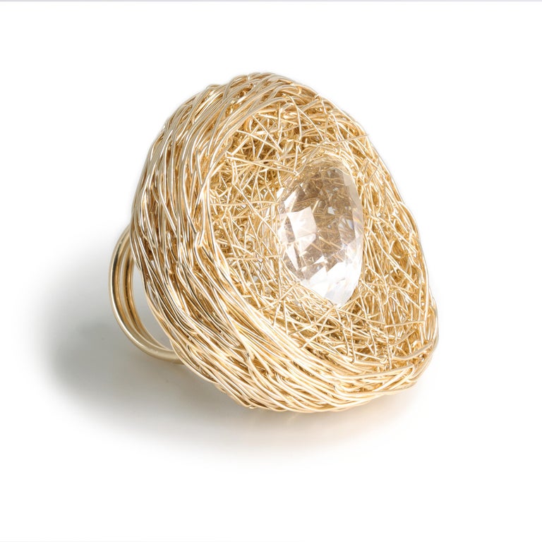 One-Off Drop Shaped Rock Crystal Statement Cocktail Ring in 14 Kt ...