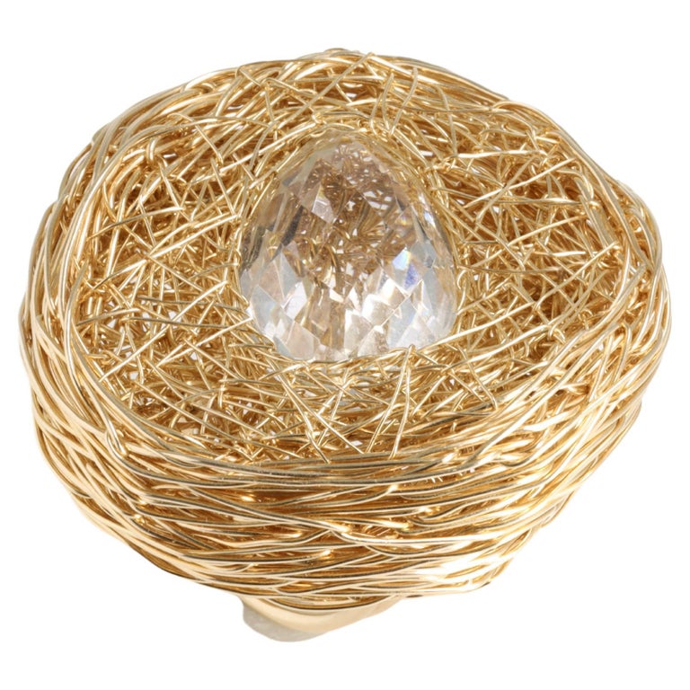 One-Off Drop Shaped Rock Crystal Statement Cocktail Ring in 14 Kt ...