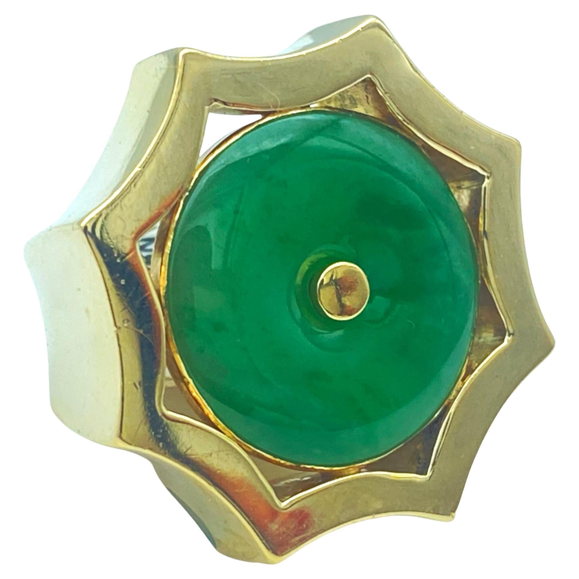 One Ounce 30mm Jadiate Disk Custom 14k Yellow Gold Ring For Sale at 1stDibs