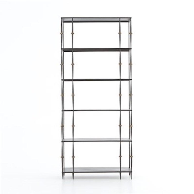 One Pair of Iron and Bronze Five Shelve Bookcases in the Style of ...
