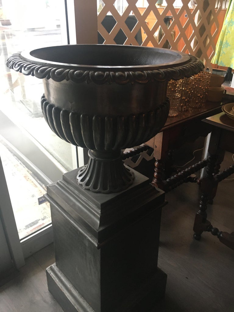 One Pair Very Stately 19th Century English Urns on Stands, Brushed ...