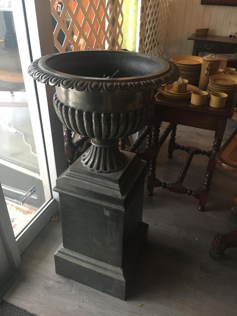One Pair Very Stately 19th Century English Urns on Stands, Brushed ...