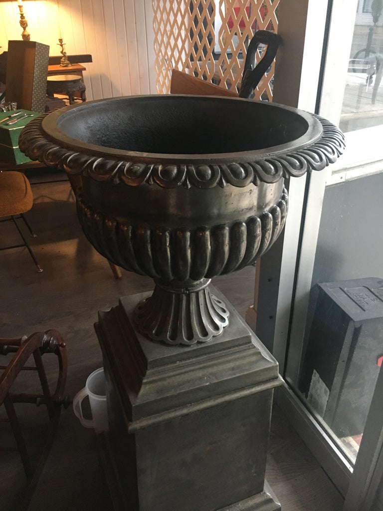One Pair Very Stately 19th Century English Urns on Stands, Brushed ...