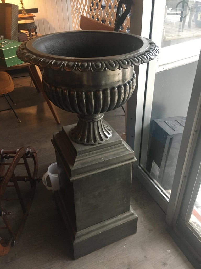 One Pair Very Stately 19th Century English Urns on Stands, Brushed ...
