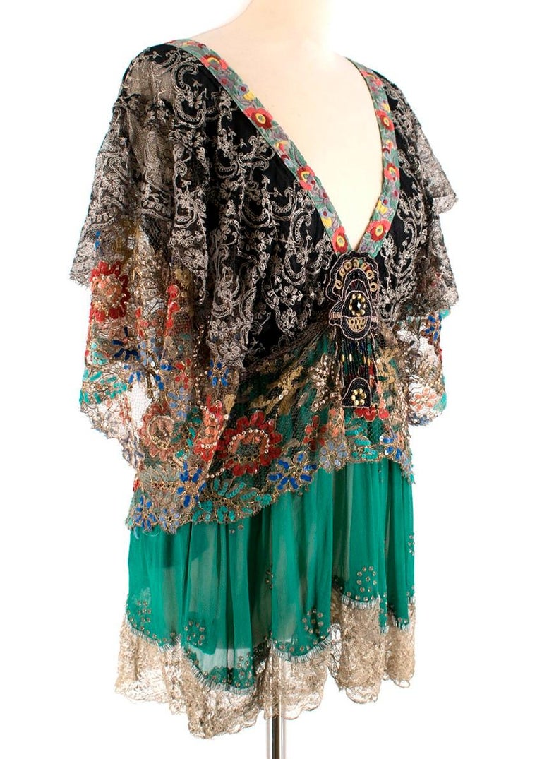 One Vintage Bespoke Lace Embroidered Tie Back Top - Size Estimated XS ...