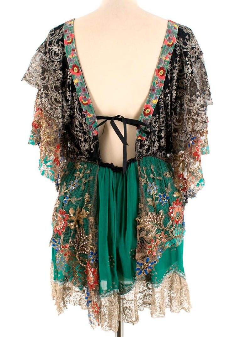 One Vintage Bespoke Lace Embroidered Tie Back Top - Size Estimated XS ...