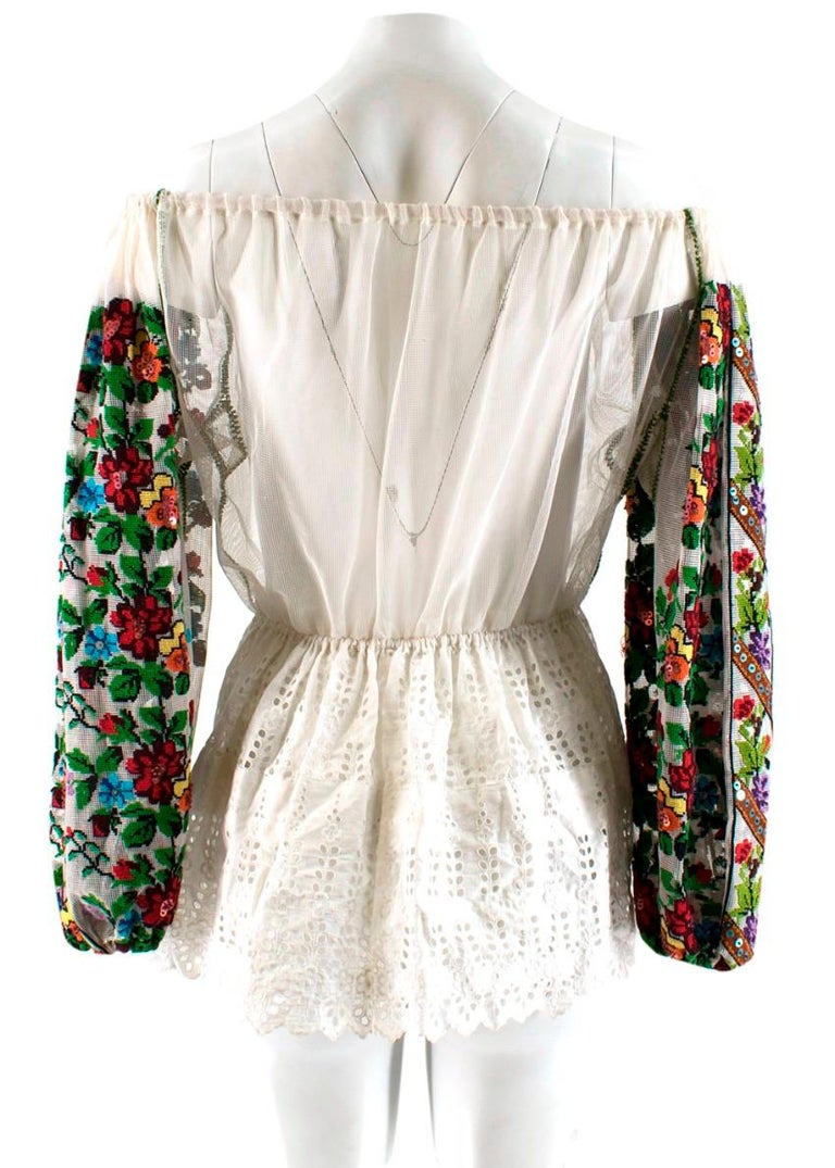 One Vintage Bespoke Puff Sleeve Hand Embroidered Blouse - Unique piece ...