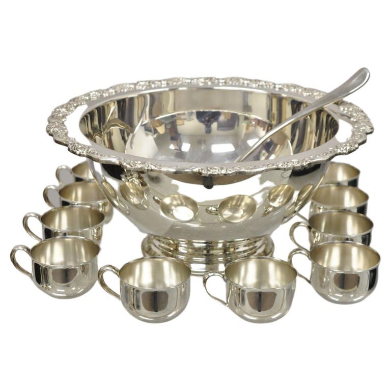 Oneida Silver Plated Punch Bowl Set with 12 Cups and Ladle For Sale at ...