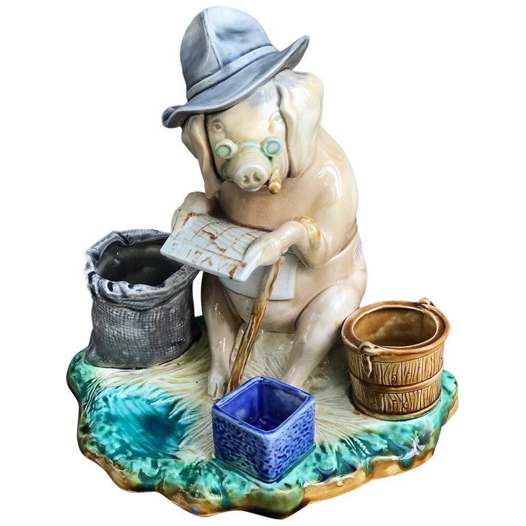 Onnaing Style Barbotine Tobacco Box Reading Pig, 19th Century For Sale ...