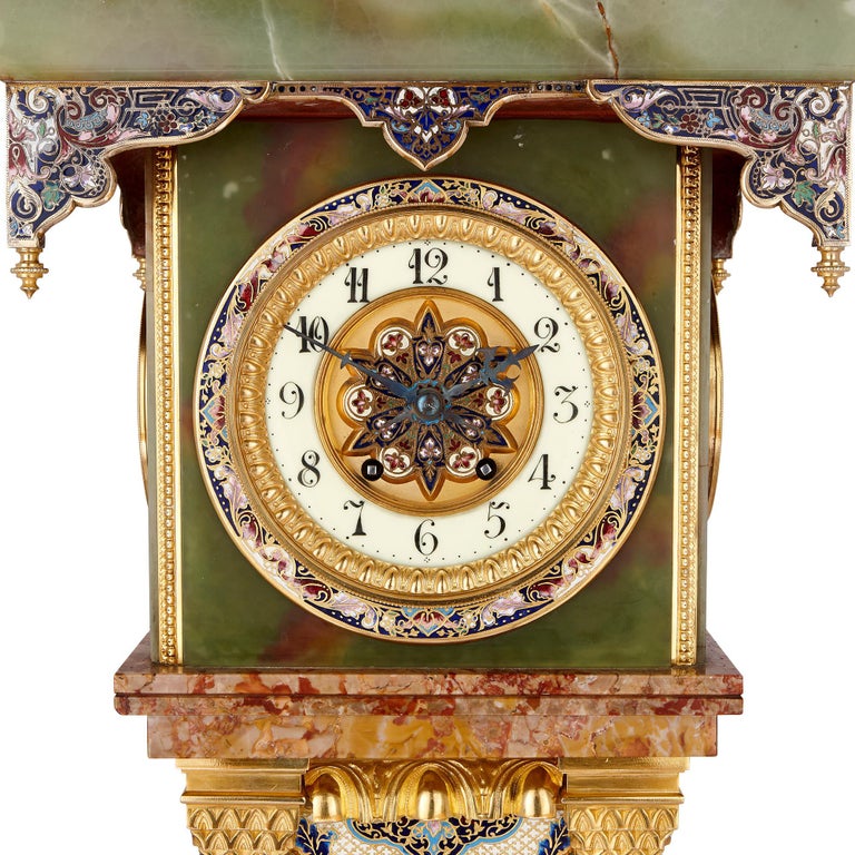Onyx and Marble Longcase Clock with Enamel and Gilt Bronze Mounts For ...