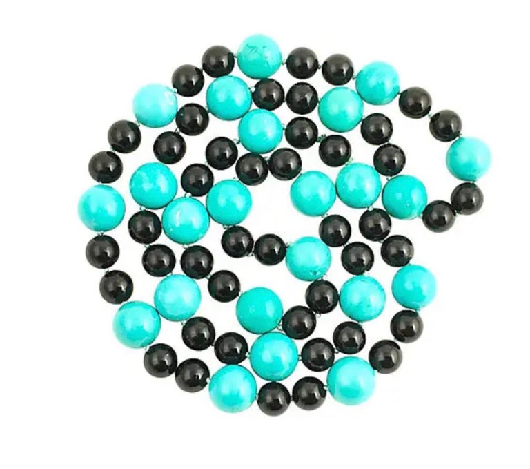 Onyx and Turquoise Bead Necklace For Sale at 1stDibs