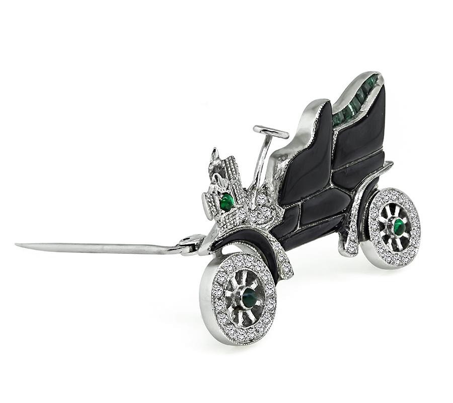 Onyx Diamond Emerald Vintage Car Pin For Sale at 1stDibs