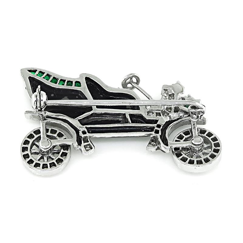 Onyx Diamond Emerald Vintage Car Pin For Sale at 1stDibs