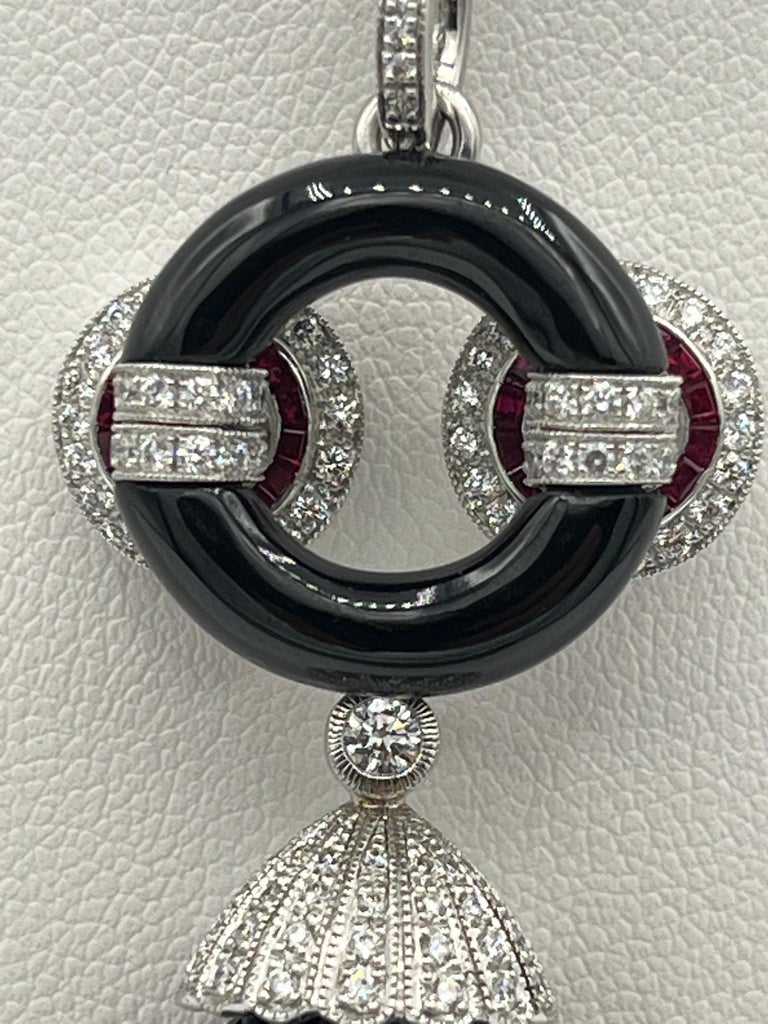 Art-Deco Styl Onyx Diamond Ruby Spinel 18 K Pendant For Sale at 1stDibs