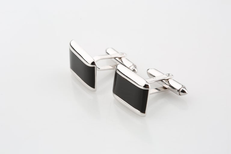 Onyx Rectangular Bordered Cufflinks in 14 Karat White Gold For Sale at 1stDibs