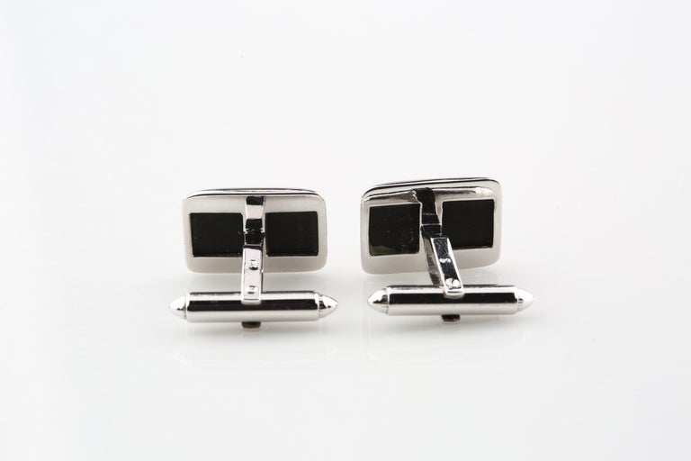 Onyx Rectangular Bordered Cufflinks in 14 Karat White Gold For Sale at 1stDibs