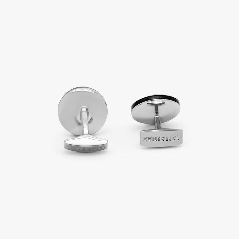 Onyx Signature Round Cufflinks in Sterling Silver For Sale at 1stDibs