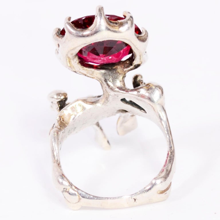 OOAK 1970s Brutalist Sterling Silver Ring With Faceted Red Stone For ...