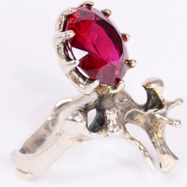 OOAK 1970s Brutalist Sterling Silver Ring With Faceted Red Stone For ...