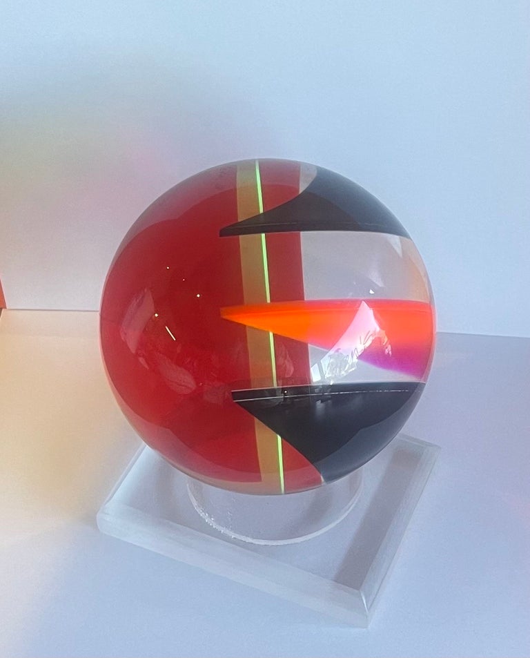 Op Art Acrylic Sphere on Stand Sculpture by Vasa Mihich For Sale at 1stDibs