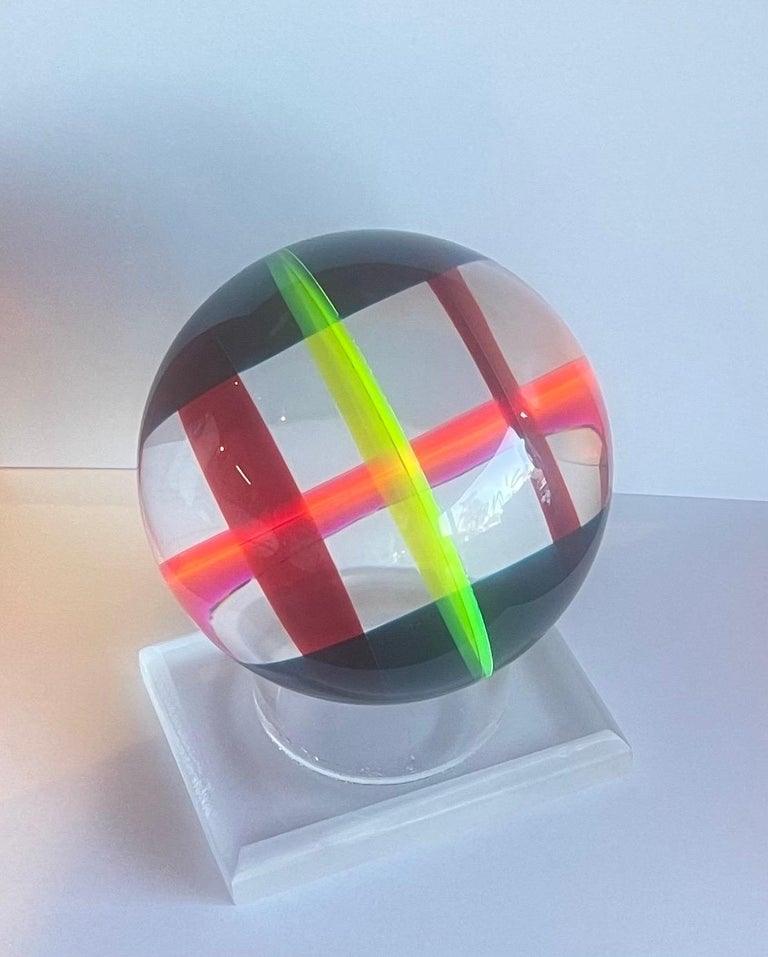 Op Art Acrylic Sphere on Stand Sculpture by Vasa Mihich For Sale at 1stDibs
