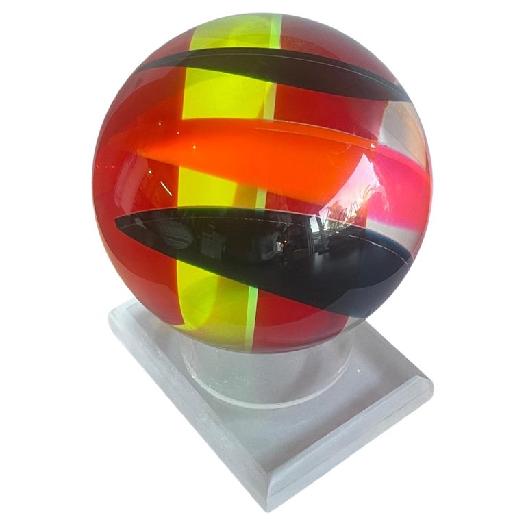 Op Art Acrylic Sphere on Stand Sculpture by Vasa Mihich For Sale at 1stDibs