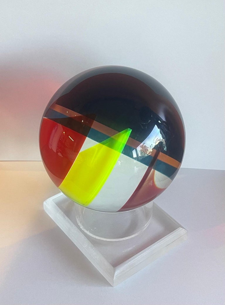 Op Art Acrylic Sphere on Stand Sculpture by Vasa Mihich For Sale at 1stDibs