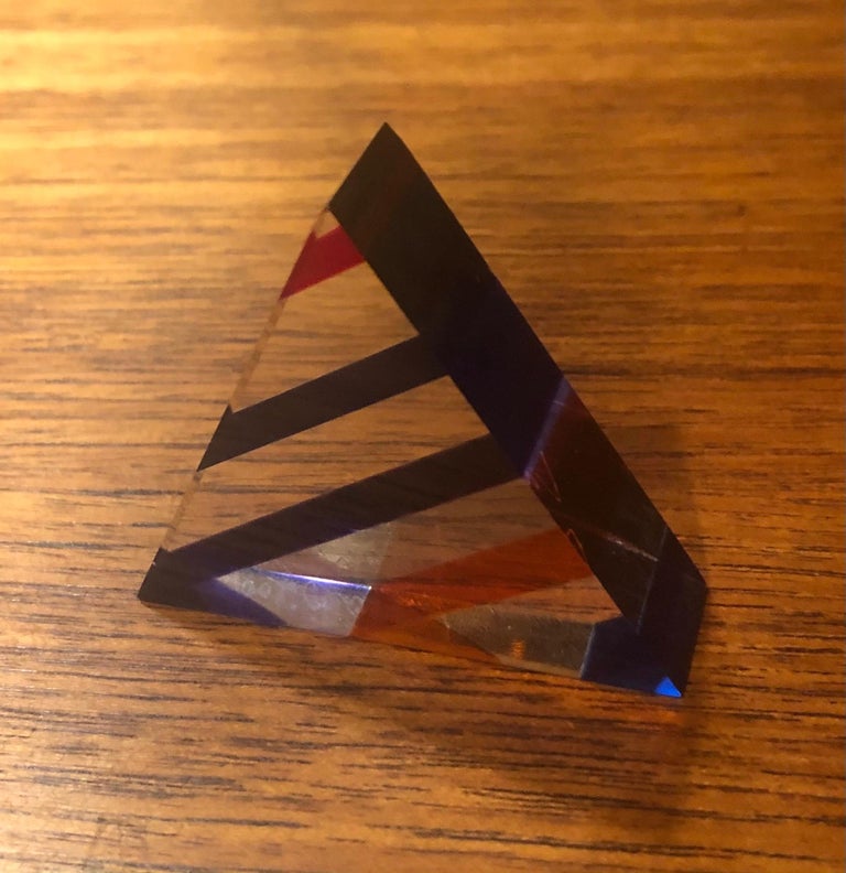 Op Art Acrylic Triangle Pyramid Sculpture / Paperweight by Vasa Mihich ...