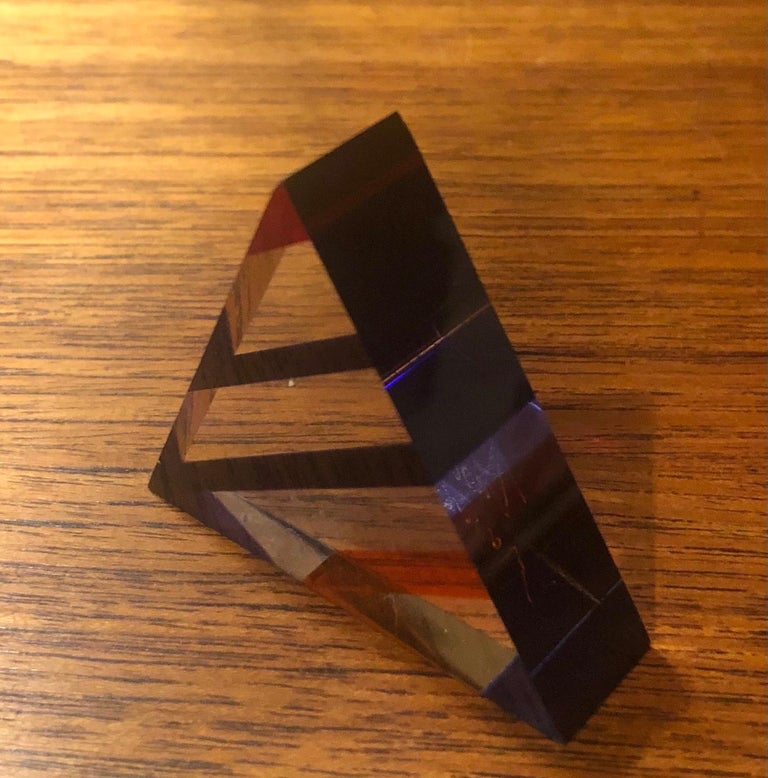 Op Art Acrylic Triangle Pyramid Sculpture / Paperweight by Vasa Mihich ...