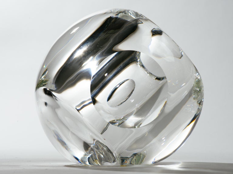 Op Art Engraved Convex Glass Sphere Sculpture Vase at 1stDibs