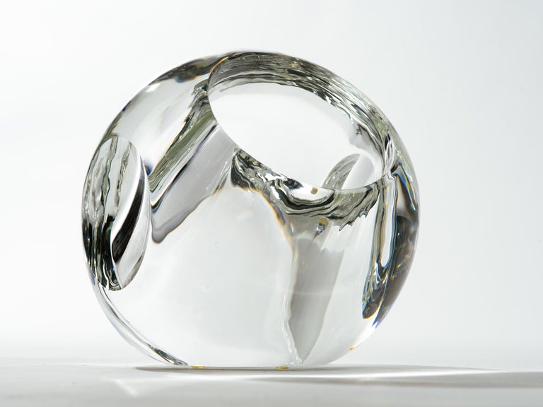 Op Art Engraved Convex Glass Sphere Sculpture Vase at 1stDibs