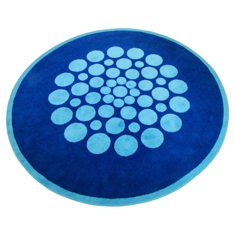 Op Pop Light Blue Circles on Darker Blue Field round Area Rug For Sale ...