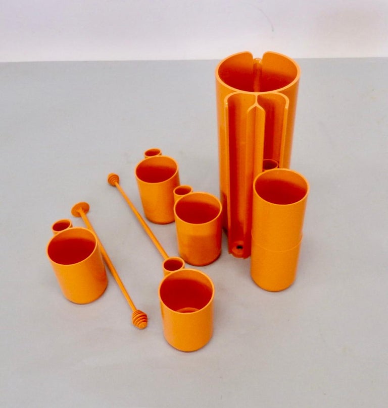 Op Pop Mod French Orange Plastic Pitcher with Cups and Stirrers ...